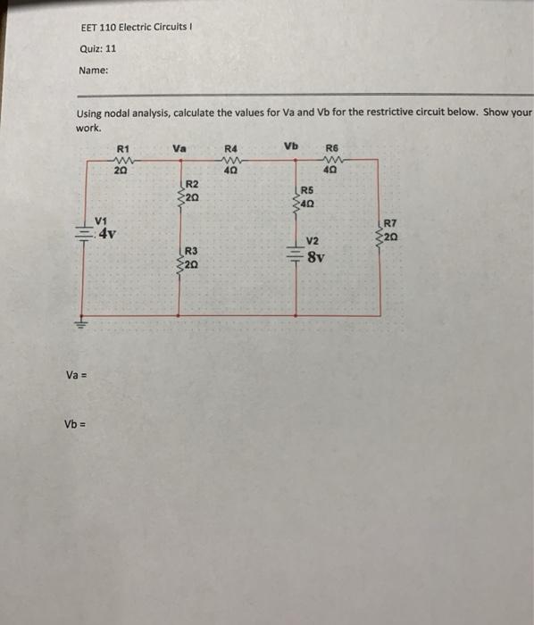 Solved EET 110 Electric Circuits Quiz: 11 Name: Using nodal | Chegg.com