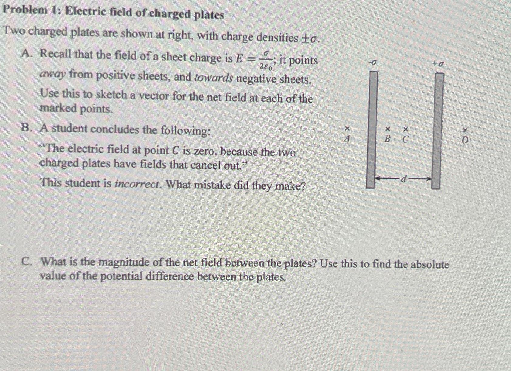 Solved Problem 1: Electric field of charged platesTwo | Chegg.com