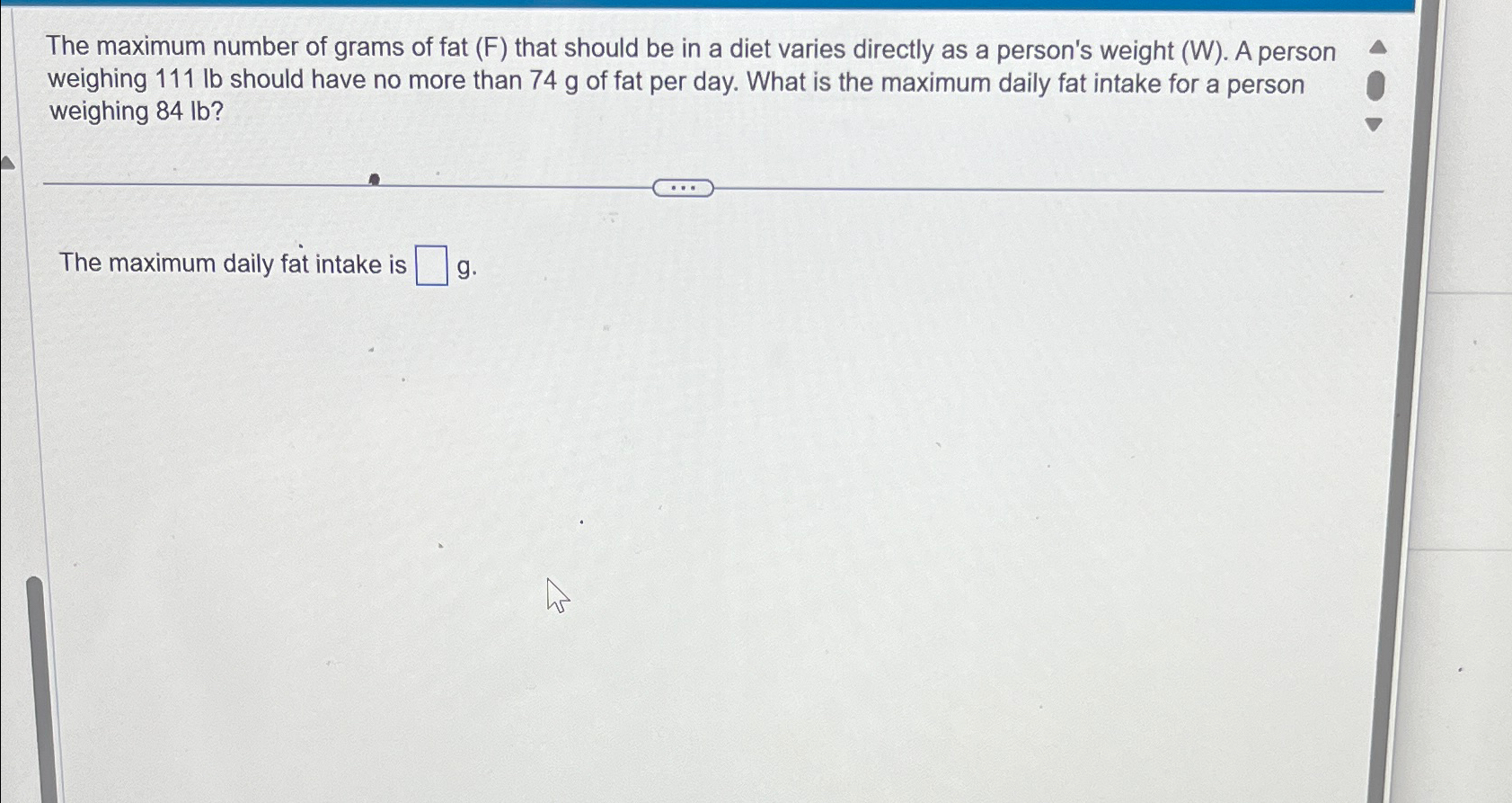 Solved The maximum number of grams of fat (F) ﻿that should | Chegg.com