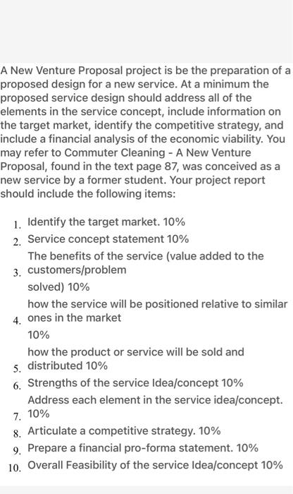 Solved A New Venture Proposal project is be the preparation | Chegg.com