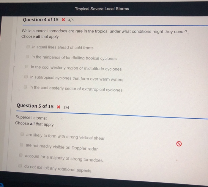Solved Tropical Severe Local Storms Question 4 of 15 X 4/5 | Chegg.com