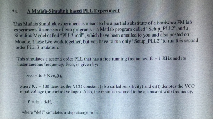 A Matlab-Simulink based PLL Experiment *4. This | Chegg.com
