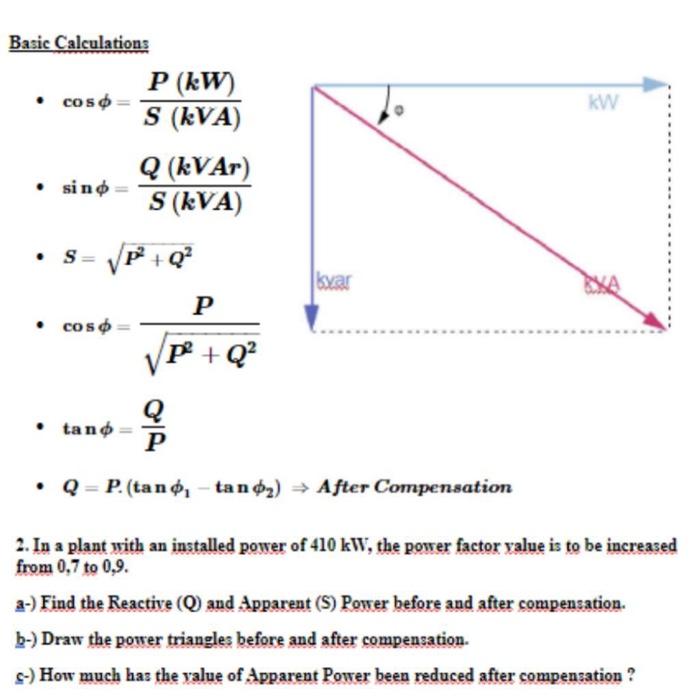 Solved Basic Calculations P (kW) • cos S (kVA) KW • si no Q | Chegg.com