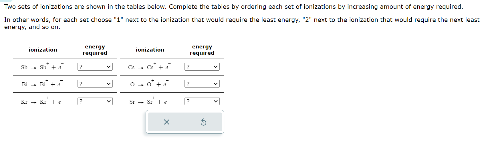 Solved Two sets of ionizations are shown in the tables | Chegg.com