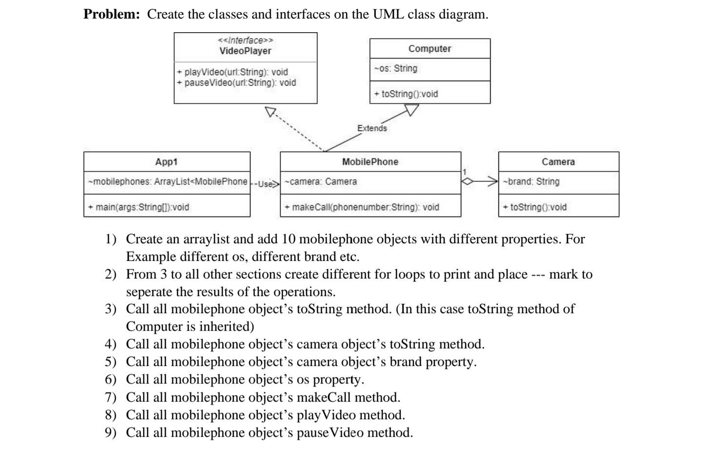 Solved Problem: Create the classes and interfaces on the UML | Chegg.com