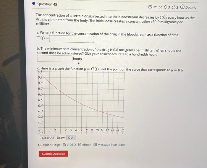 Solved The concentration of a certain drug injected into the | Chegg.com