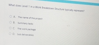 Solved What does Level 1 ﻿in a Work Breakdown Structure | Chegg.com