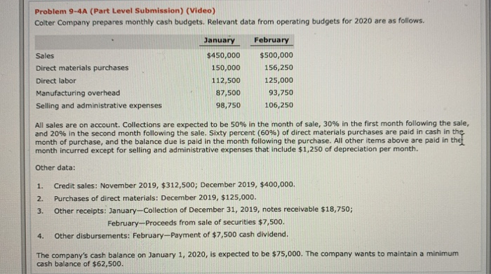 Solved Problem 9-4A (Part Level Submission) (Video) Colter | Chegg.com