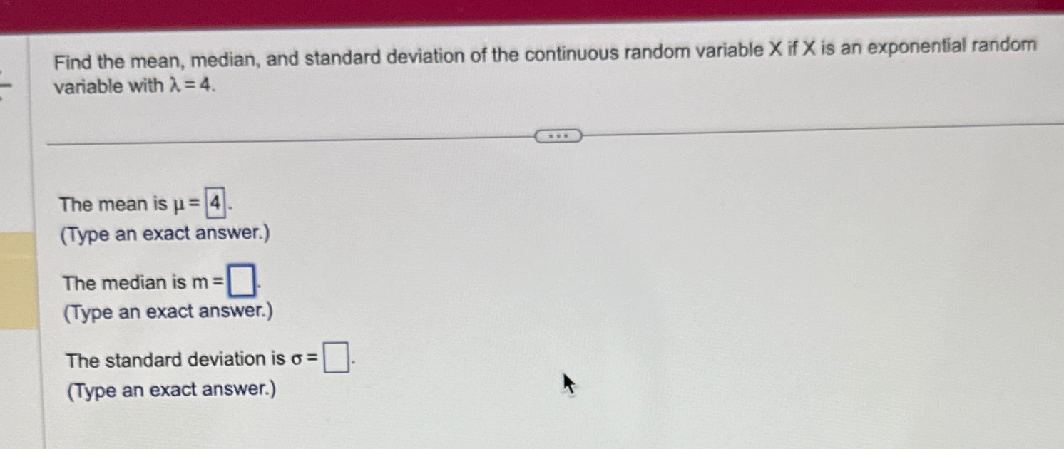 Solved Find the mean, median, and standard deviation of the | Chegg.com