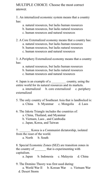 MULTIPLE CHOICE: Choose the most correct answer. 1. | Chegg.com