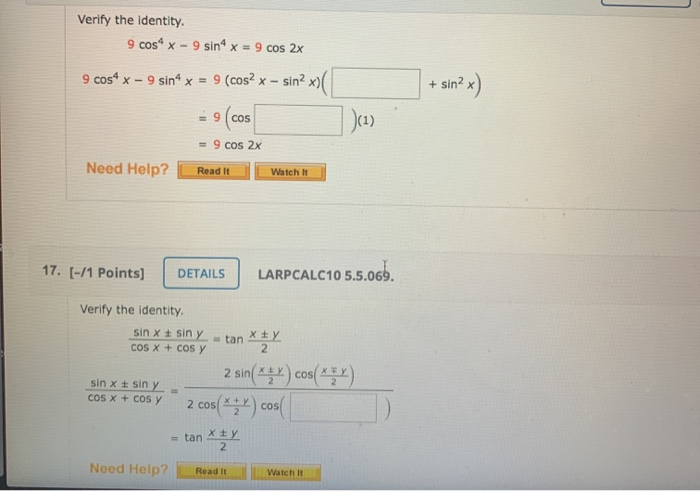 Solved Verify the identity. 9 cosa x - 9 sinº x = 9 cos 2x 9 | Chegg.com