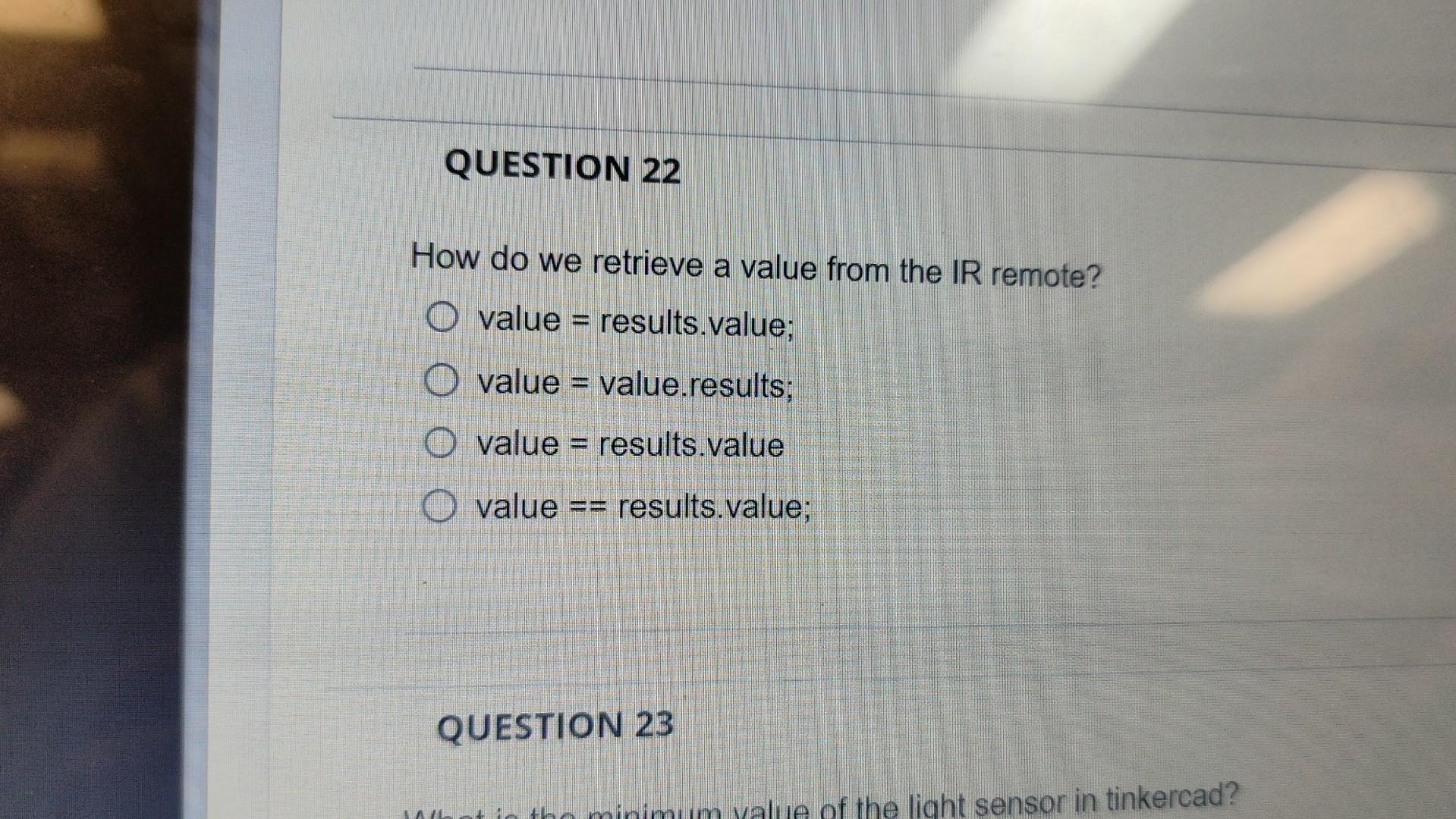 Solved How do we retrieve a value from the IR remote? value | Chegg.com