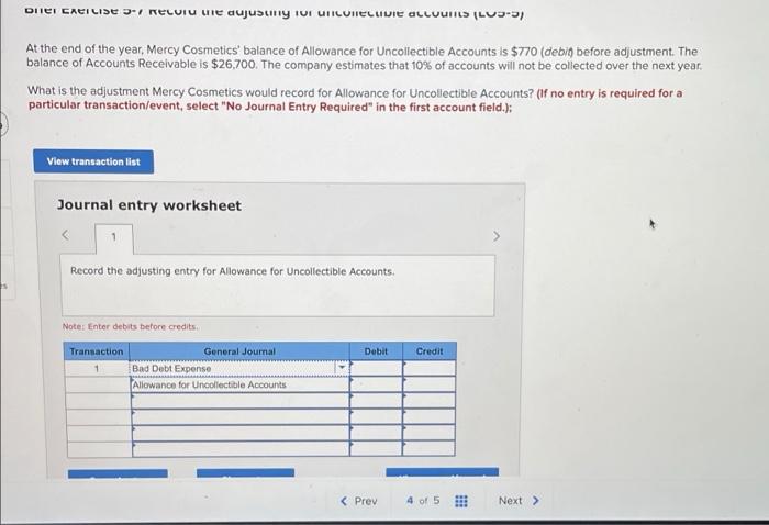 Solved what is the adjustment mercy comestics would record | Chegg.com