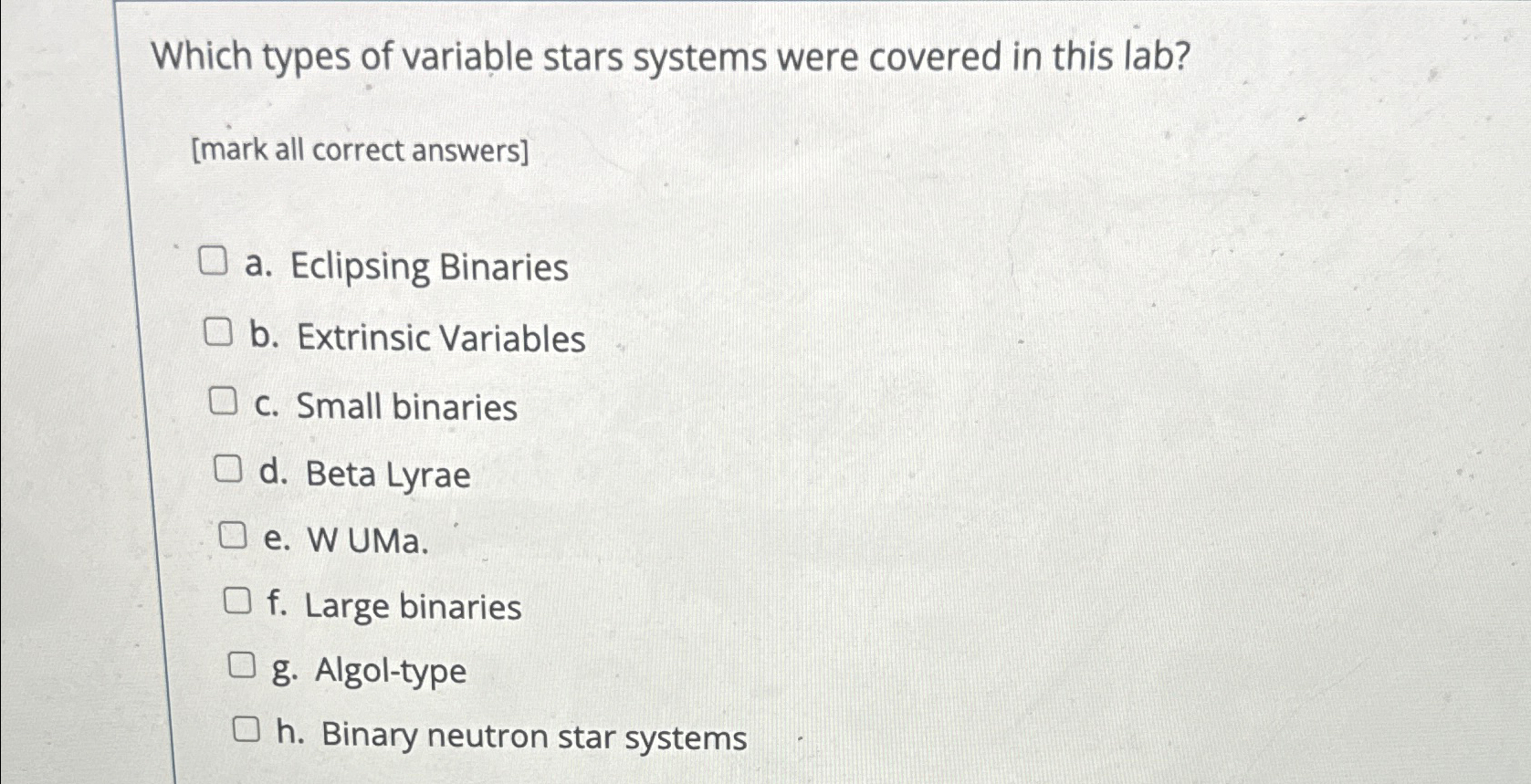 Solved Which types of variable stars systems were covered in | Chegg.com