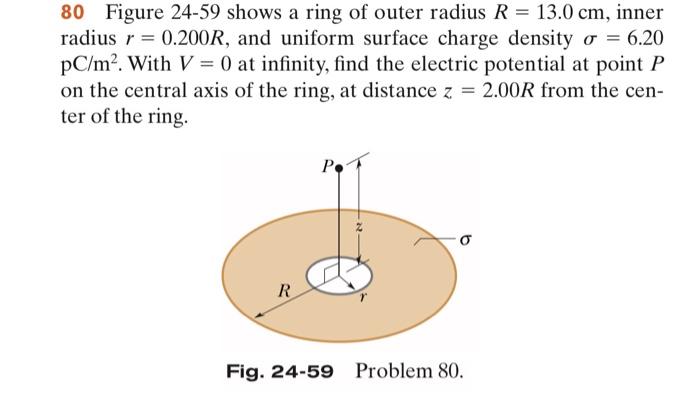 Solved 80 Figure 24-59 shows a ring of outer radius R=13.0 | Chegg.com