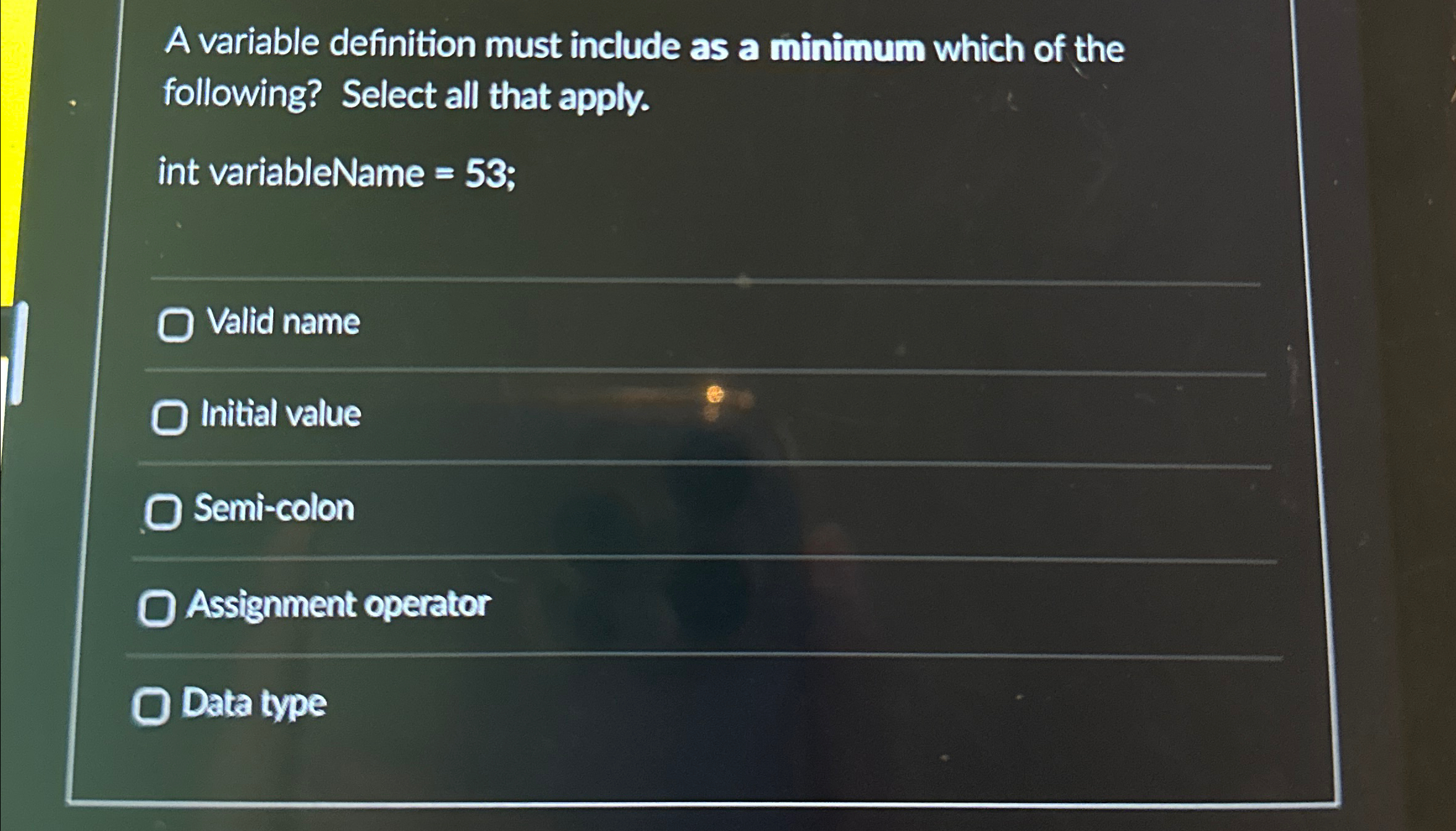 Solved A variable definition must include as a minimum which | Chegg.com