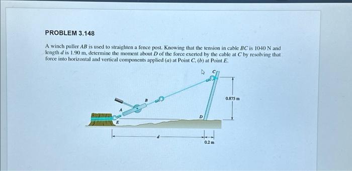 Solved PROBLEM 3.148 A winch puller AB is used to straighten | Chegg.com