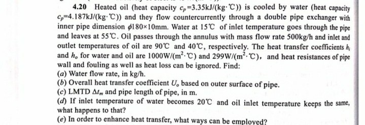 Solved 4.20 Heated oil (heat capacity c =3.35kJ/(kg:"C)) is | Chegg.com