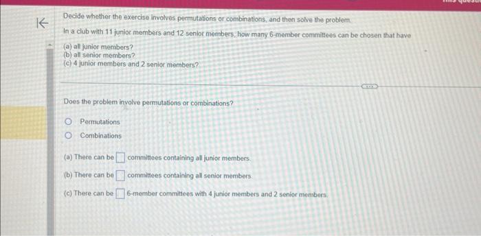 Solved Decide whether the exercise involves permutations or | Chegg.com