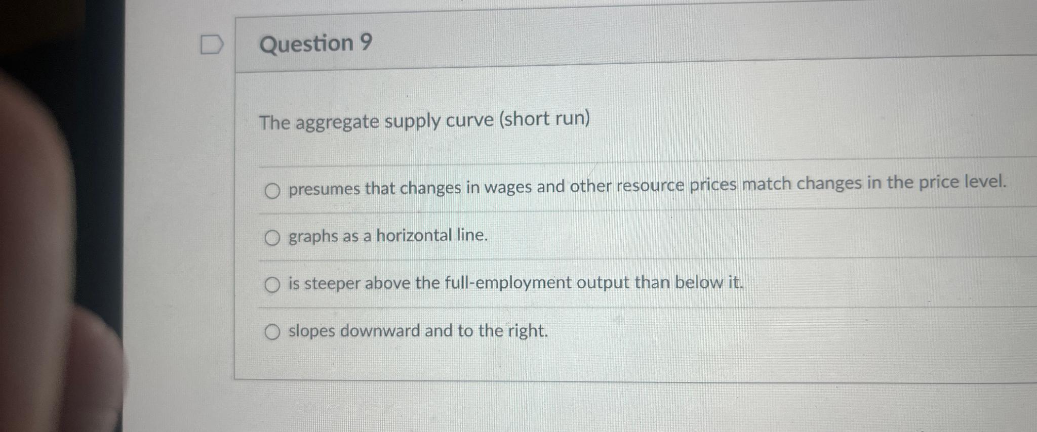 Solved Question 9The aggregate supply curve (short | Chegg.com
