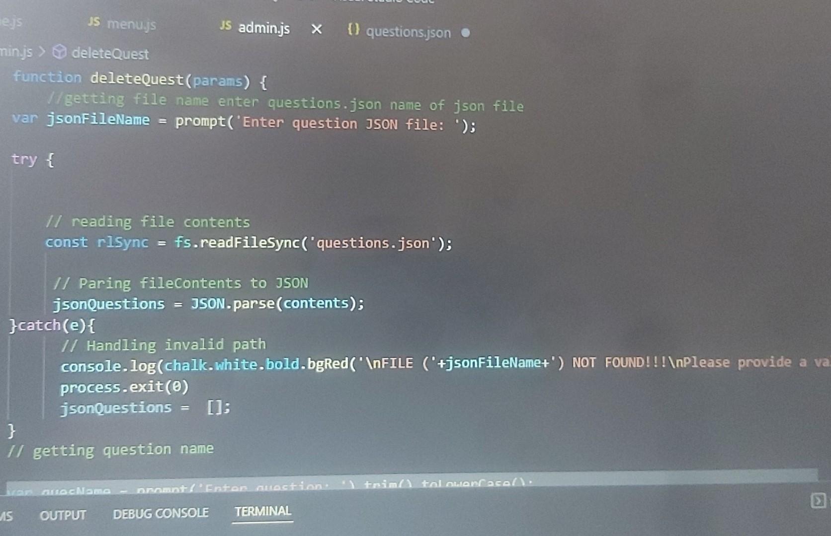 Solved us JS menu JS admin.js X 0 us adminisdeleteQuest | Chegg.com