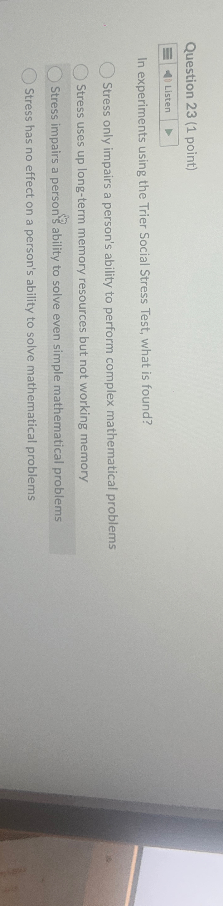 Solved Question 23 (1 ﻿point)In experiments using the Trier | Chegg.com