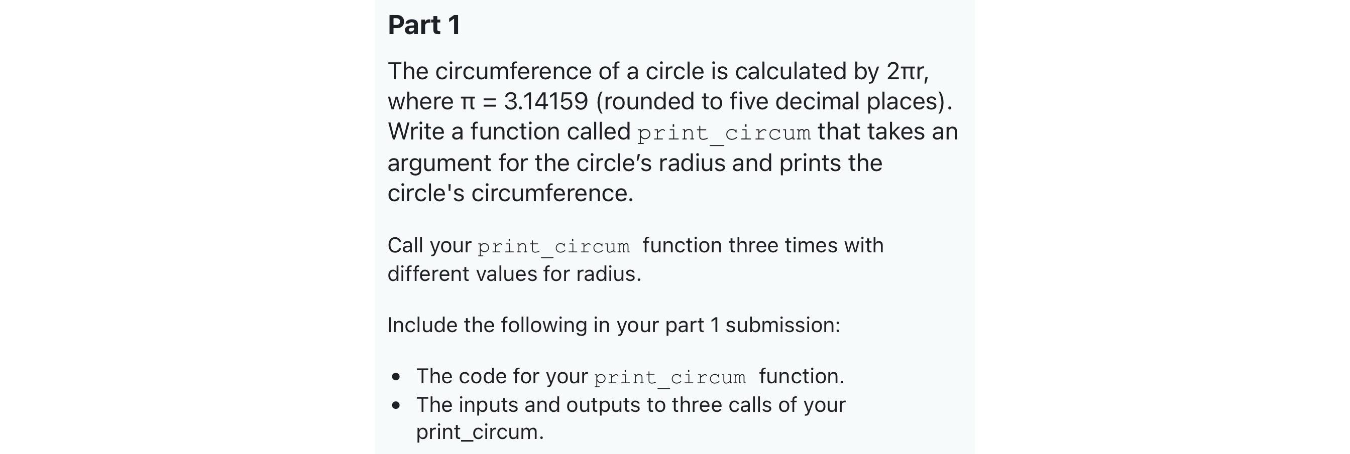 Solved Part 1the Circumference Of A Circle Is Calculated By