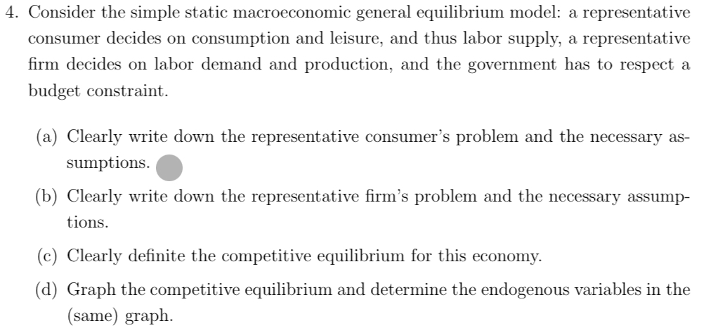 Solved Consider the simple static macroeconomic general | Chegg.com