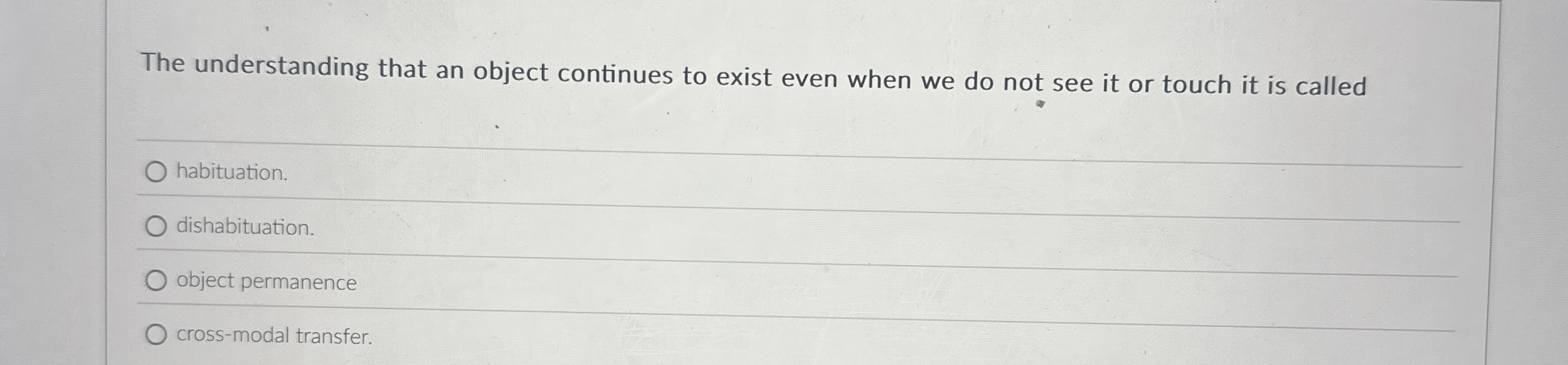 The understanding that an object continues to exist | Chegg.com