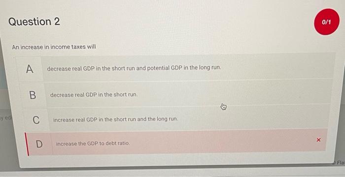 Solved An increase in income taxes will A decrease real GDP | Chegg.com