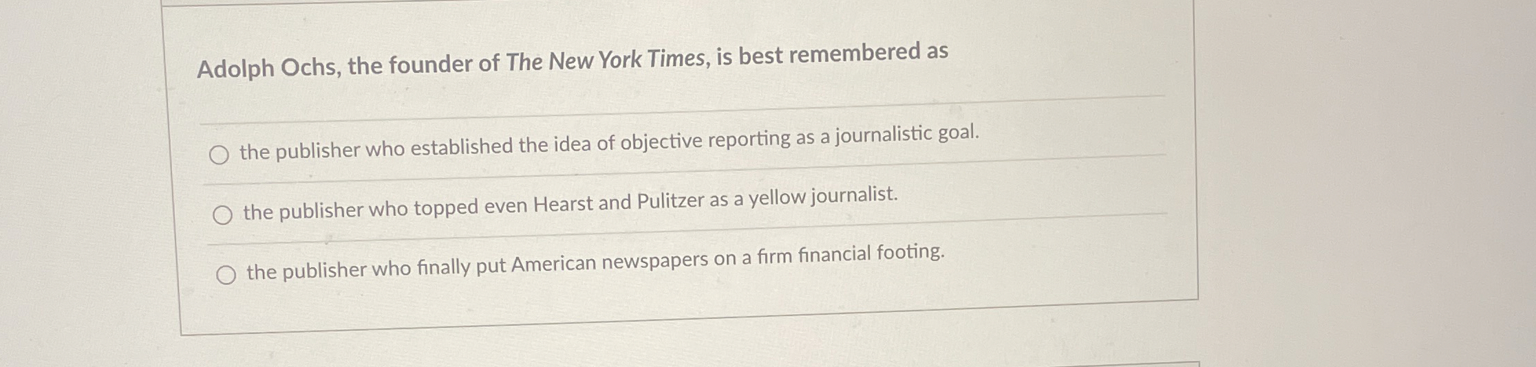 Solved Adolph Ochs, the founder of The New York Times, is | Chegg.com