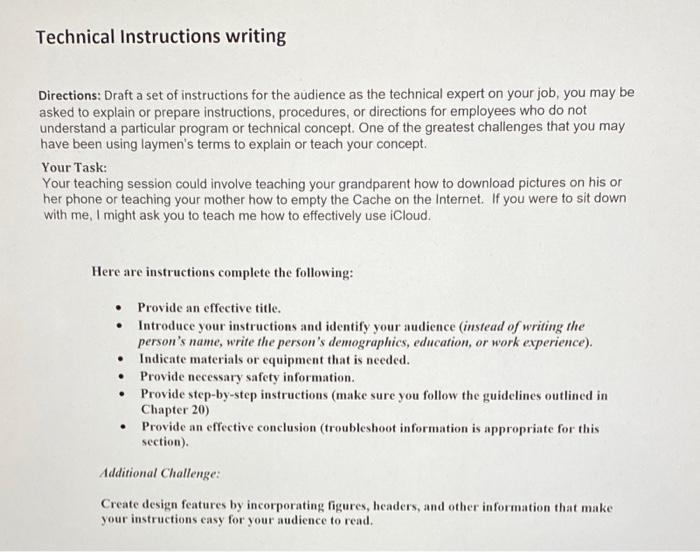 Technical Instructions writing Directions: Draft a | Chegg.com