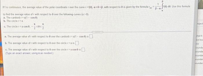 Solved #fis continuous, the average value of the polar | Chegg.com