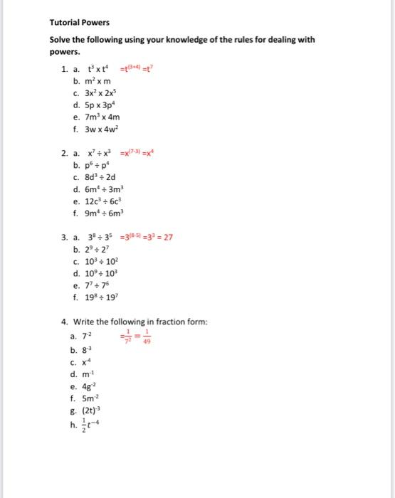 Solved Tutorial Powers Solve the following using your | Chegg.com