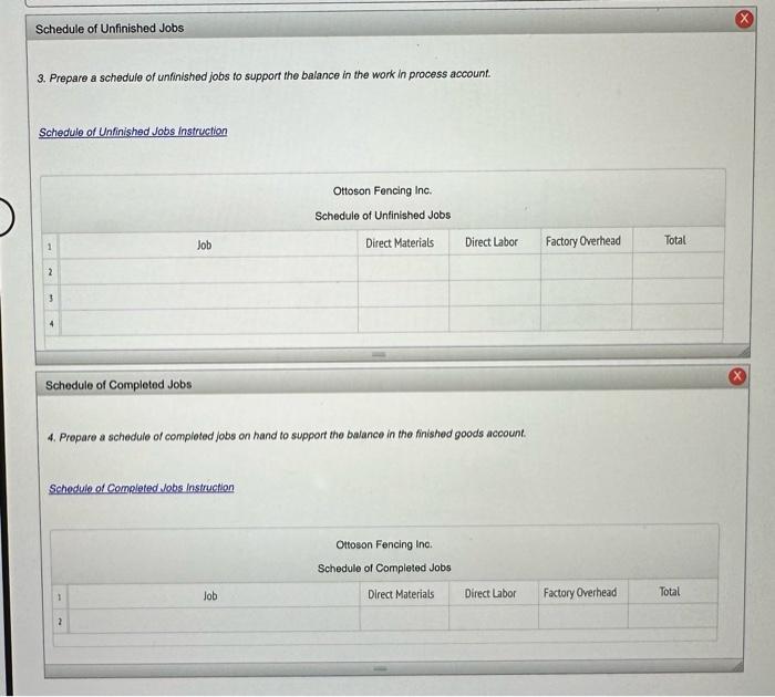Solved Ottoson Fencing Inc. uses job order costing. The | Chegg.com