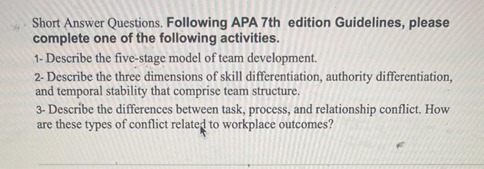 [Solved]: Short Answer Questions. Following APA 7th edition