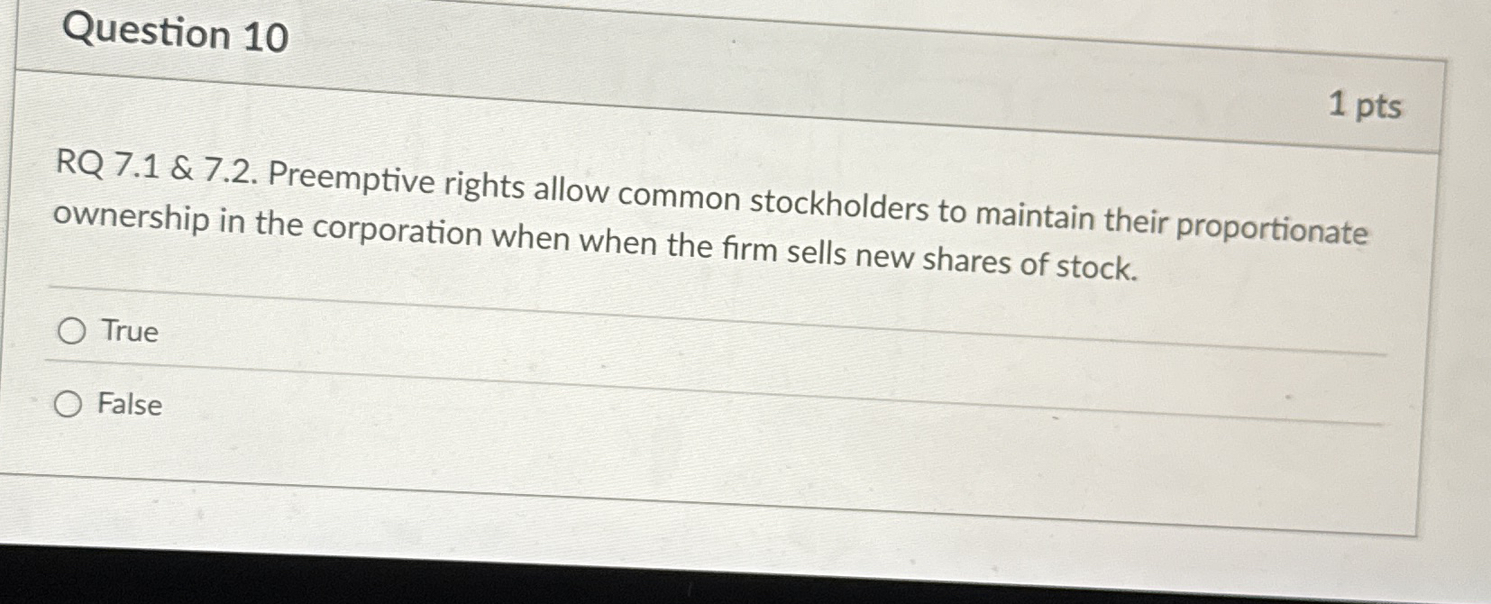 Solved Question 101 ﻿ptsRQ 7.1 ﻿& 7.2. ﻿Preemptive rights | Chegg.com