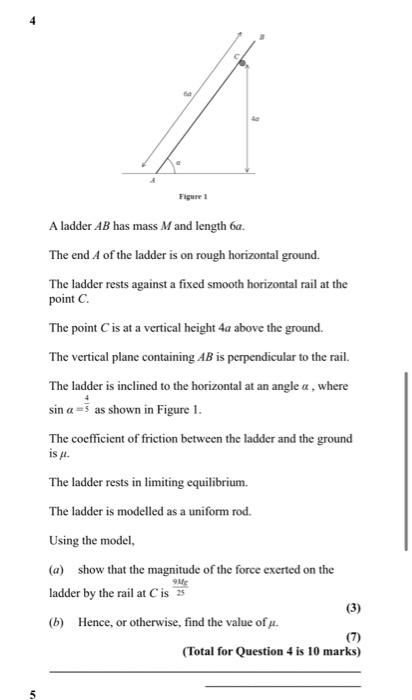 Solved Figure 1 A ladder AB has mass M and length 6a. The | Chegg.com