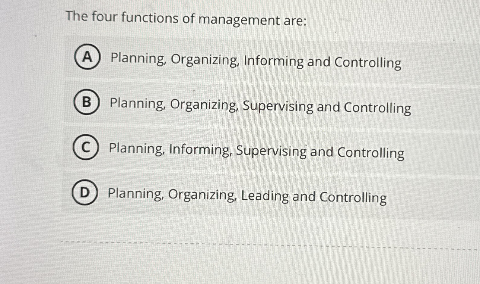 Solved The four functions of management are:Planning, | Chegg.com
