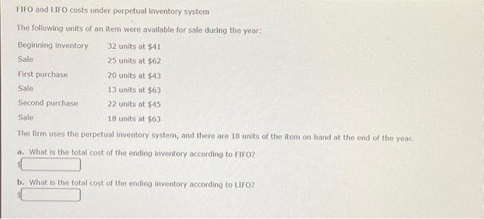 Solved FIFO and LIFO costs under perpetual inventory system | Chegg.com