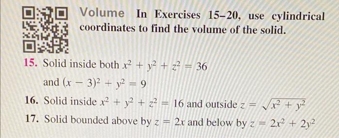 Solved Volume In Exercises 15-20, use cylindrical | Chegg.com