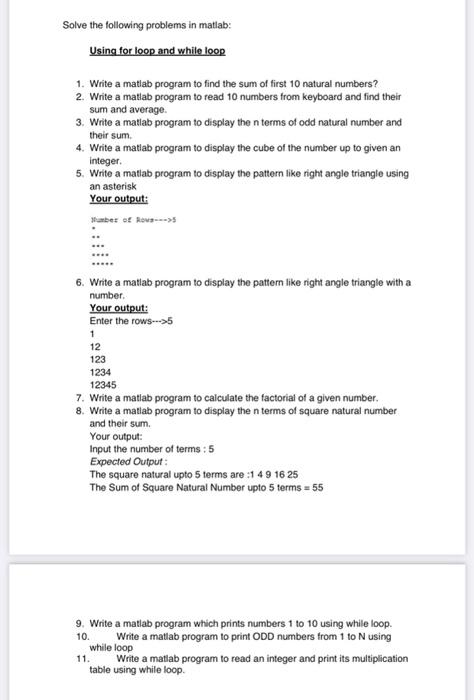 Solved Solve the following problems in matlab: Using for | Chegg.com