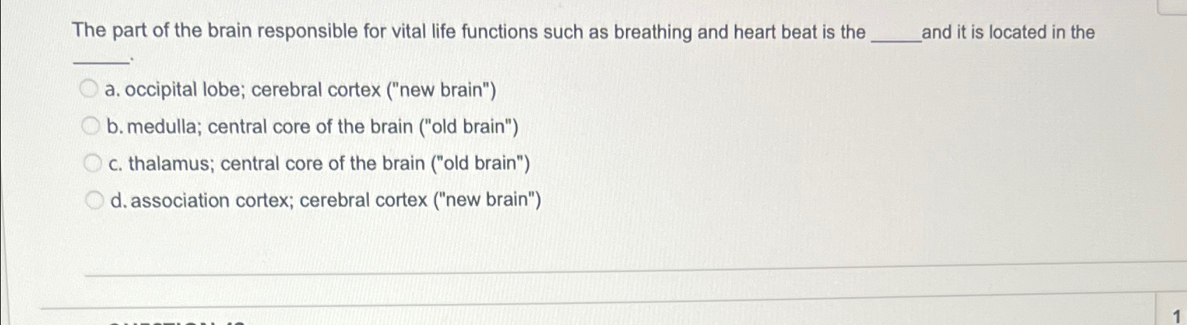 Solved The part of the brain responsible for vital life | Chegg.com