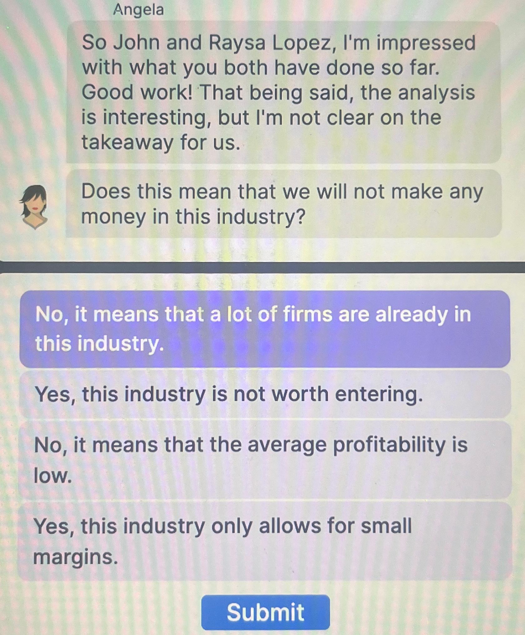 Solved AngelaSo John and Raysa Lopez, I'm impressed with | Chegg.com