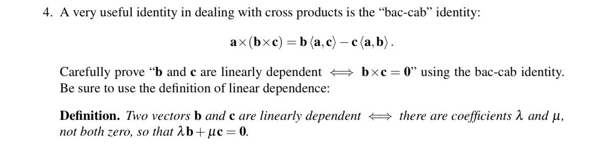 Solved A very useful identity in dealing with cross products | Chegg.com