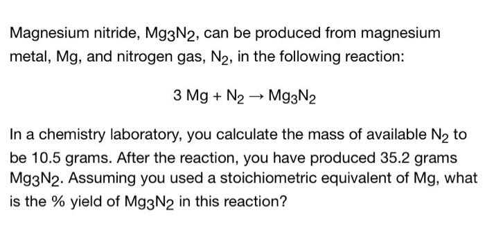 Solved Magnesium nitride, Mg3N2, can be produced from | Chegg.com
