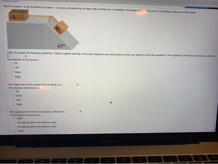 Solved Block A (mass = 2 kg) and Block B (mass - 1 kg) are | Chegg.com