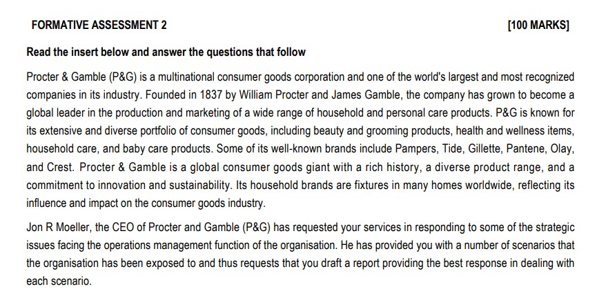 Solved FORMATIVE ASSESSMENT 2[100 ﻿MARKS]Read the insert | Chegg.com