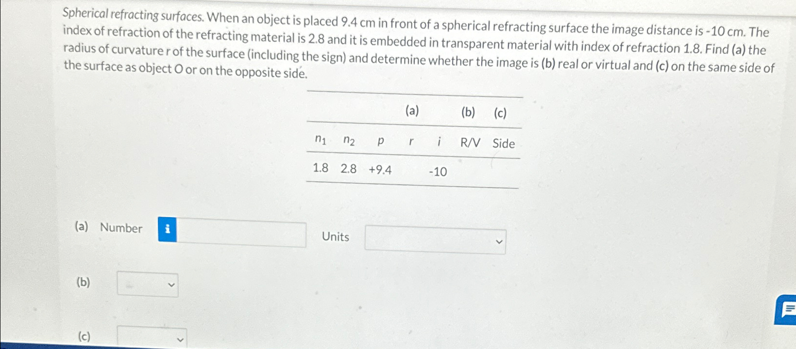 Solved Spherical Refracting Surfaces When An Object Is