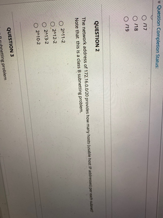Solved QUESTION 1 The prefix notation for the subnet mask | Chegg.com